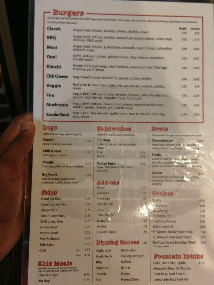 Menu at The Burger Joint restaurant, Houston, Montrose Blvd