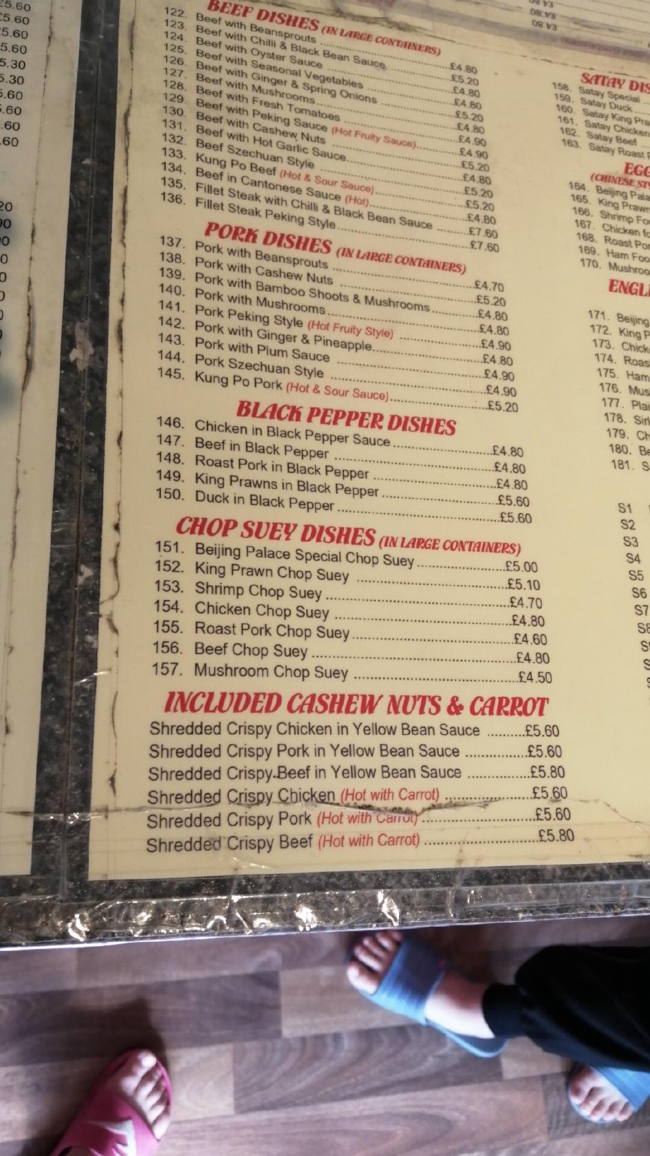 Menu at Beijing Palace restaurant, Newport