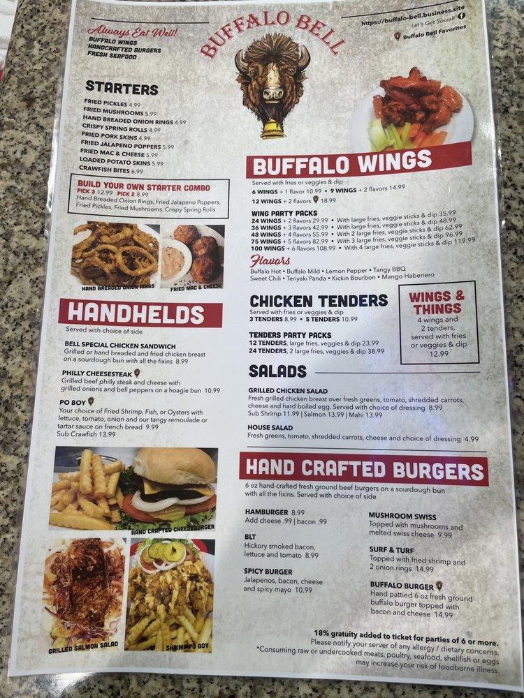 Menu at Buffalo Bell restaurant, Longview