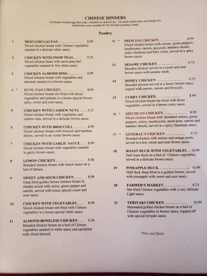 Menu at Chee Peng of Oscoda restaurant, Oscoda Township