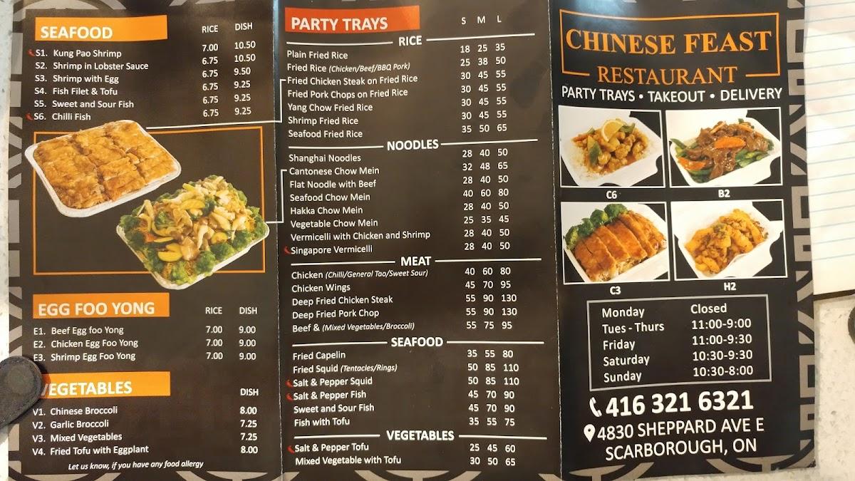 Menu at Chinese Feast Restaurant, Toronto