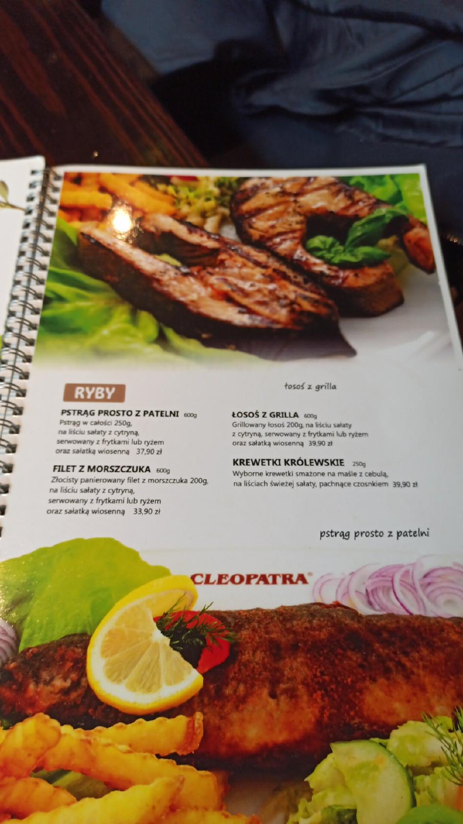 Menu at Cleopatra restaurant, Wloclawek, Warszawska 17