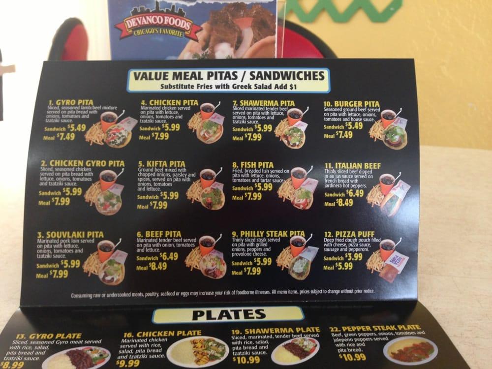 Menu at JT Gyros restaurant, Phoenix