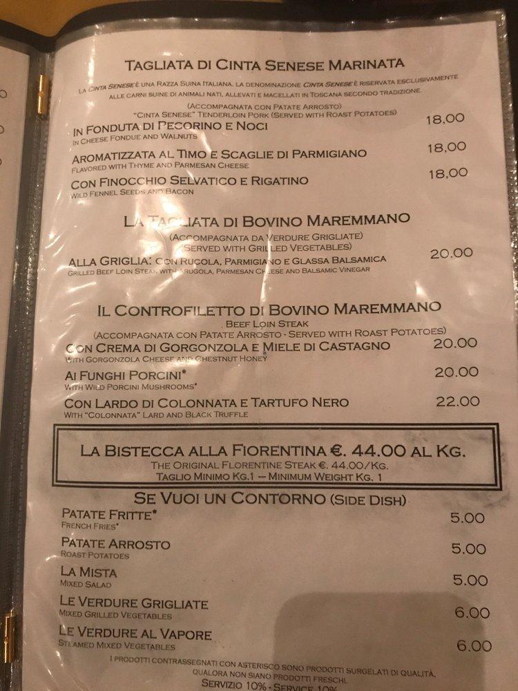 Carta del pub y bar La Cantinetta, Florencia, Borgo San Lorenzo 14r