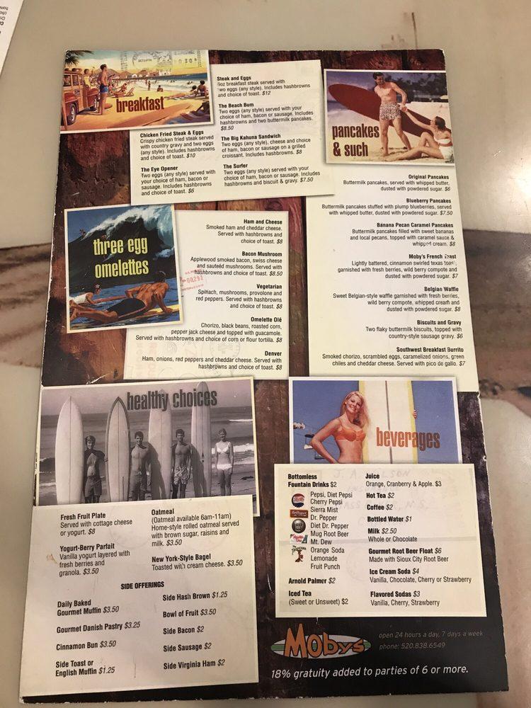 Menu at Moby's restaurant, Tucson