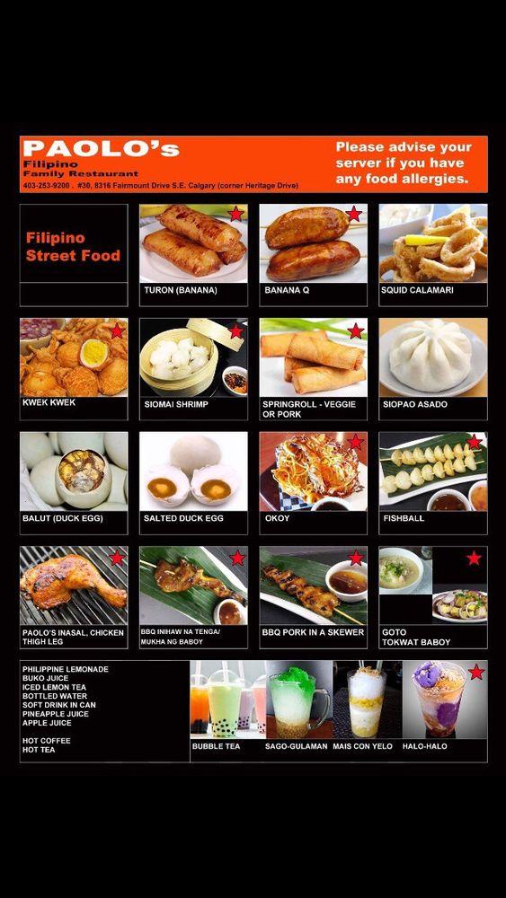 Carta de Paolos Dine-In, Calgary