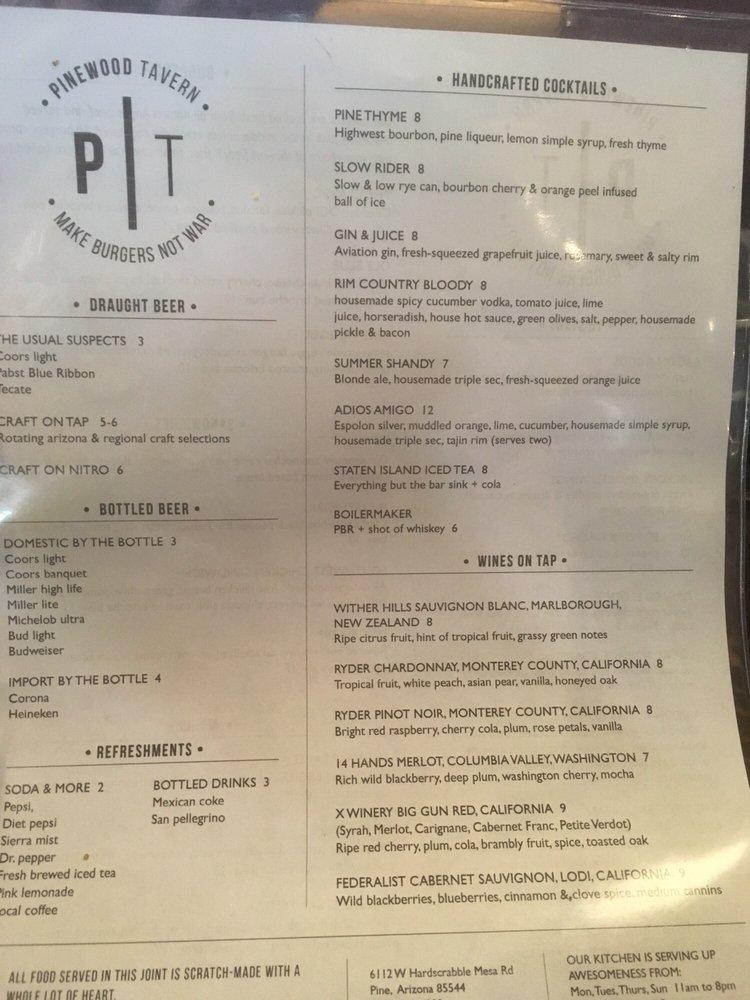Menu at Pinewood Tavern pub & bar, Pine