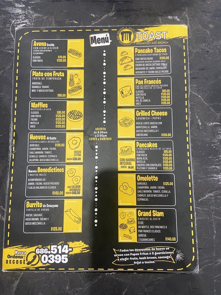 Carta del restaurante TOAST MXLI, Mexicali, Blvd. Benito Juárez 1
