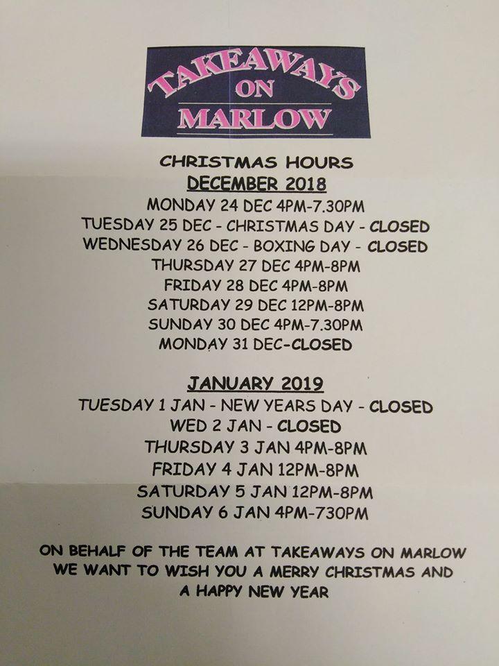 Menu at Takeaways on Marlow restaurant, Dunedin