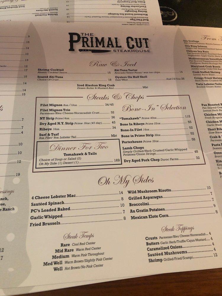 Menu at The Primal Cut steakhouse, Tinley Park