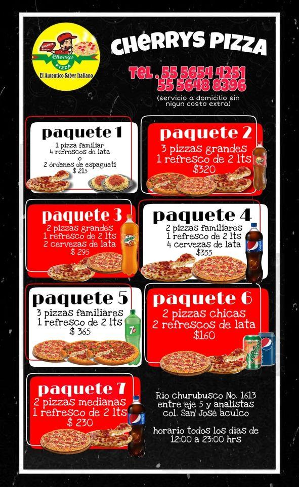 Menu at Cherrys Pizza restaurant, Mexico City, Cto. Interior 1613