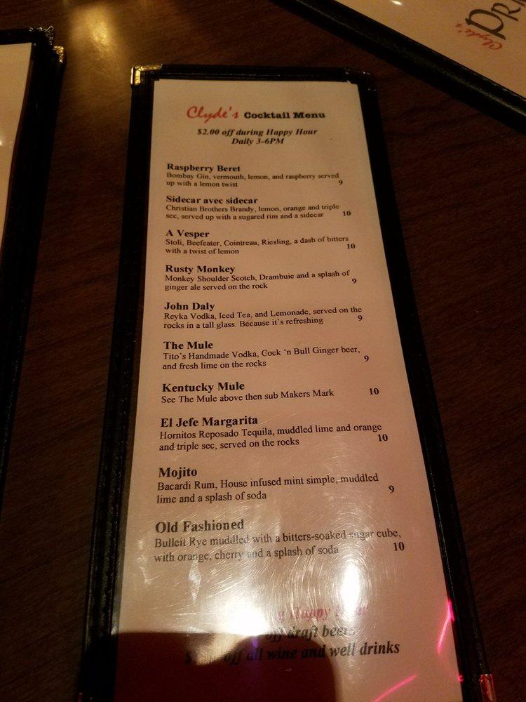 Menu at Clyde's Prime Rib Restaurant and Bar, Portland