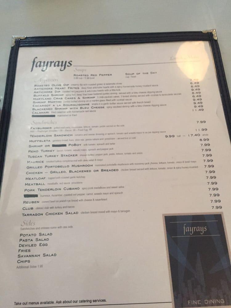 Menu at Fayrays restaurant, El Dorado