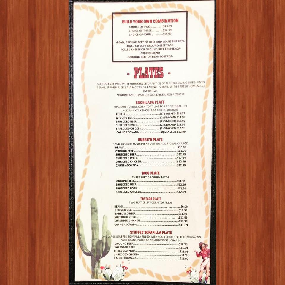 Menu at La Dos Gringas restaurant, Belen