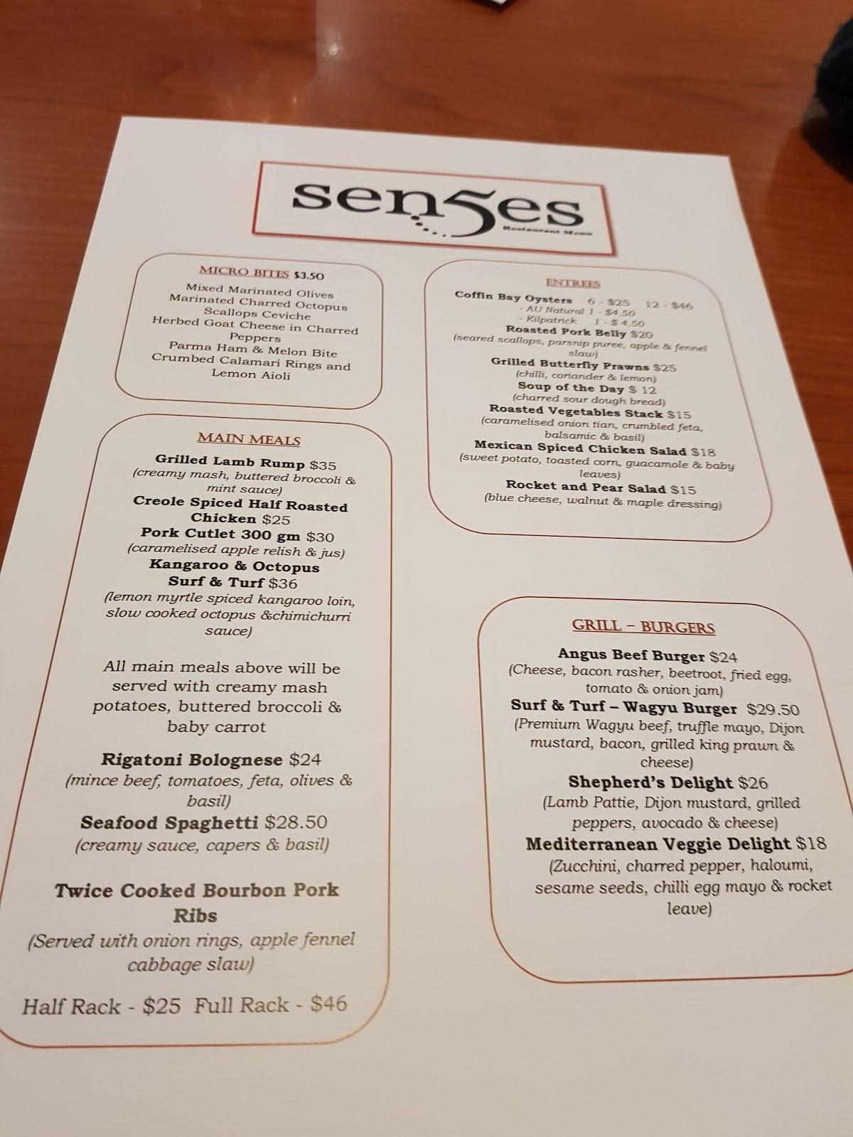 Menu at Sen5es Restaurant, Perth
