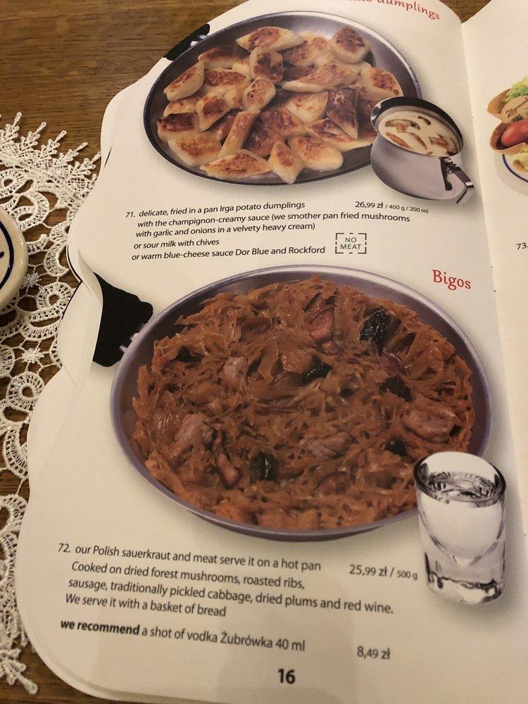 Menu at Zapiecek restaurant, Warsaw, Nowy Świat 64
