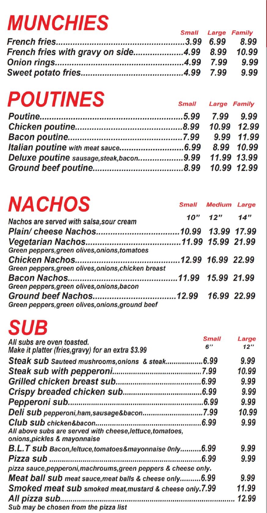 Menu at Alexandria Roma's Pizzeria, Alexandria