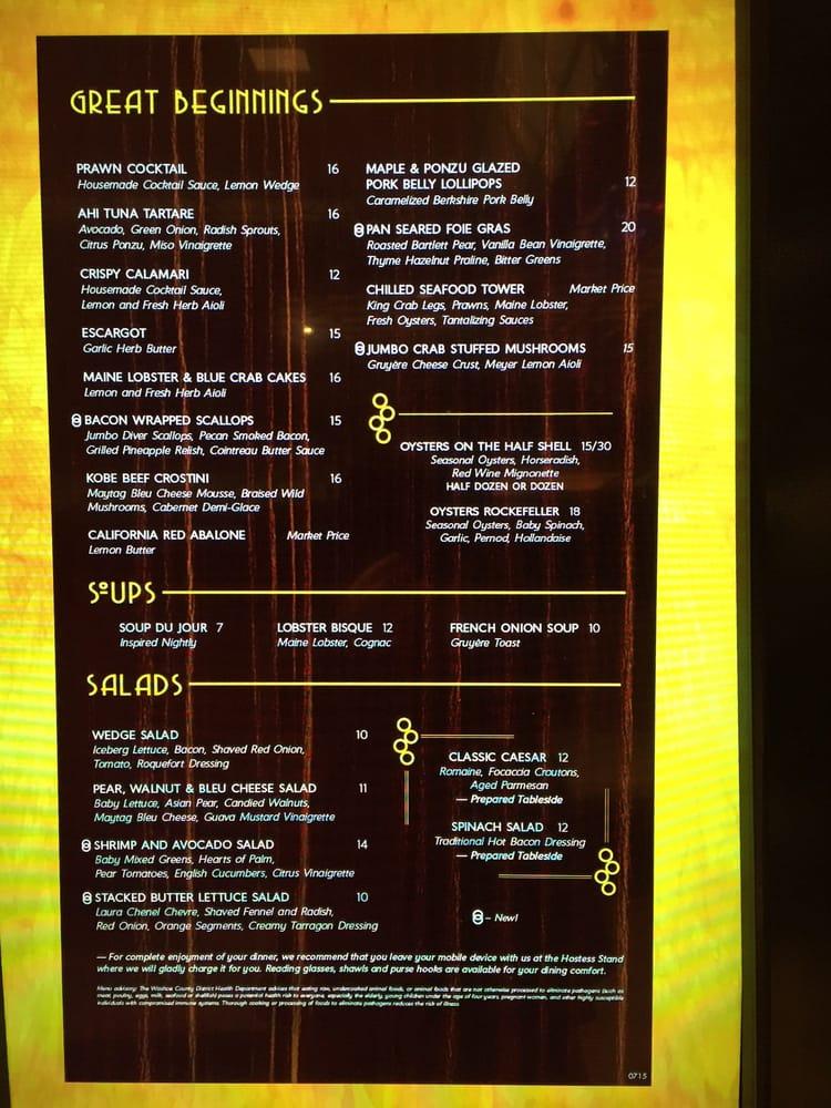 Menu at Atlantis Steakhouse, Reno