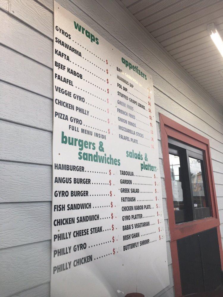 Menu at Babas Shawarma Grill restaurant, Cincinnati