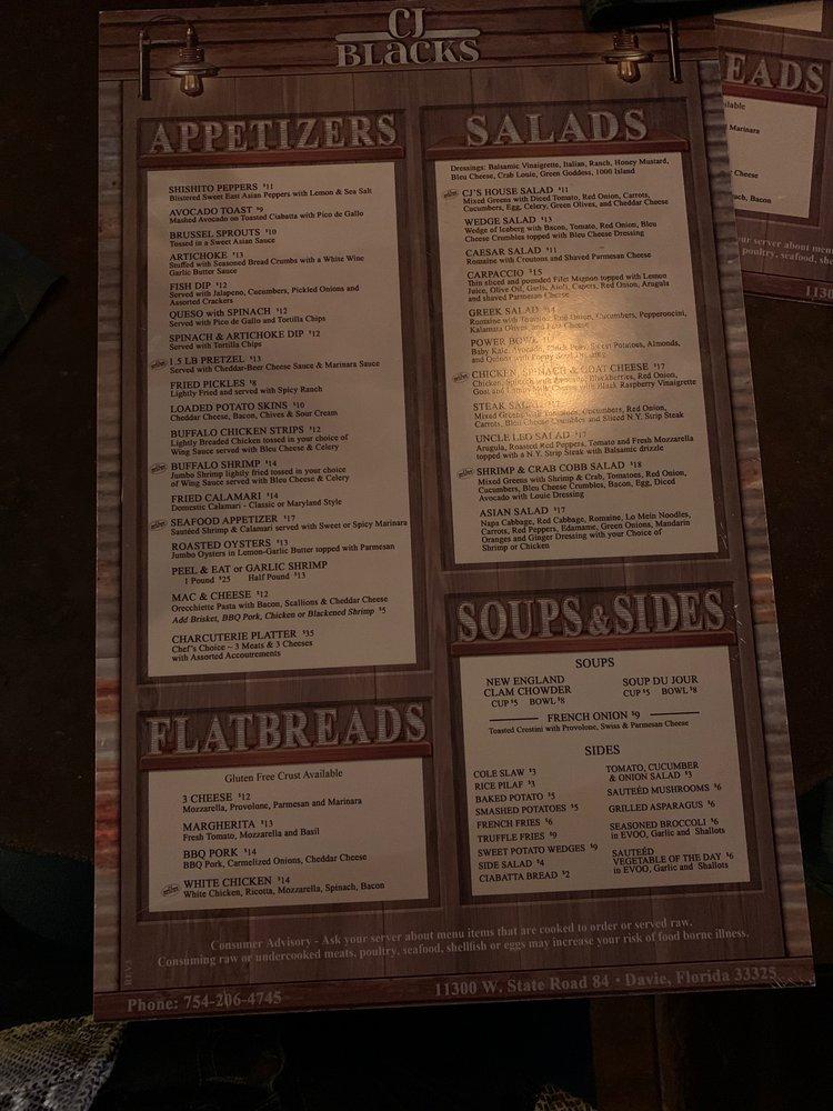 Menu at CJ Blacks Restaurant & Bar, Davie