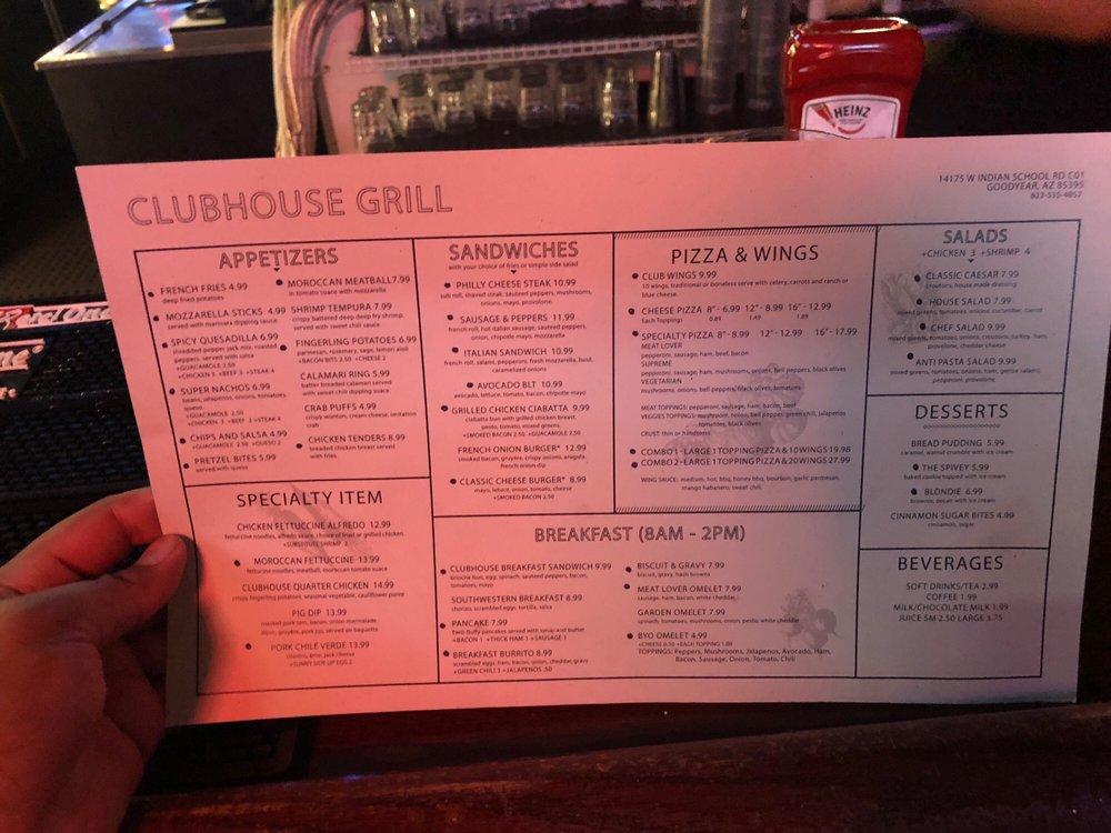Menu at Clubhouse Grill, Goodyear, W Indian School Rd C01