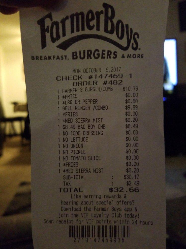 Menu at Farmer Boys restaurant, Henderson, 85 N Stephanie St