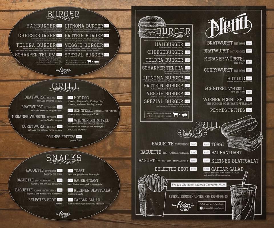 Menu at Helga Imbiss restaurant, Uttenheim