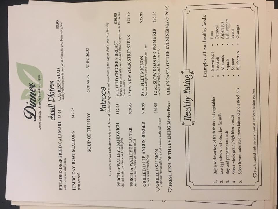 Menu at Hotel Lakeside Dining Room & Cafe, Lakeside Marblehead