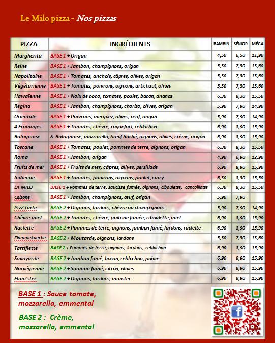 Menu at LE MILO PIZZA pizzeria, Luxeuil-les-Bains