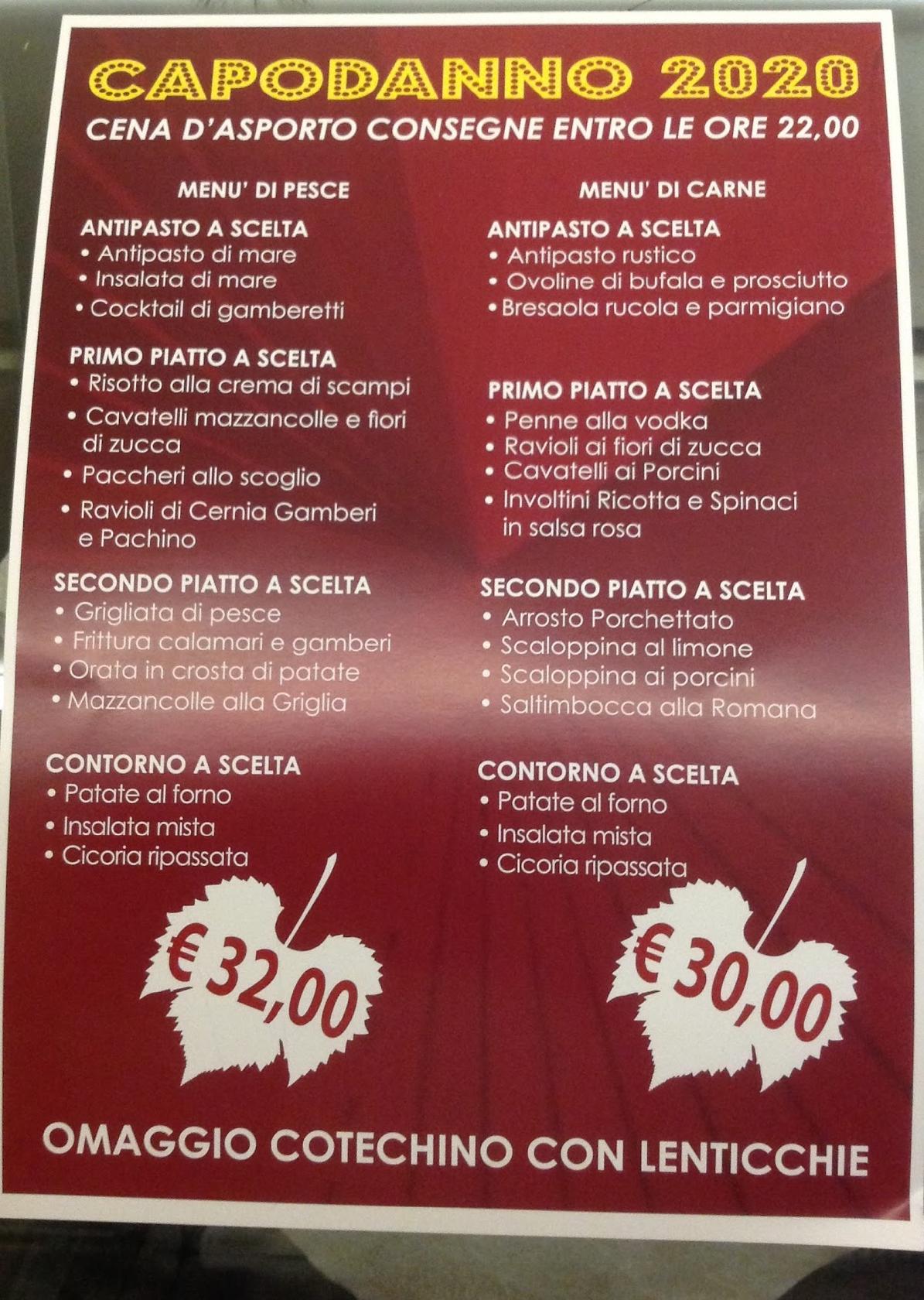 Menu da La Pergola pizzeria, Roma, Via Grottaglie