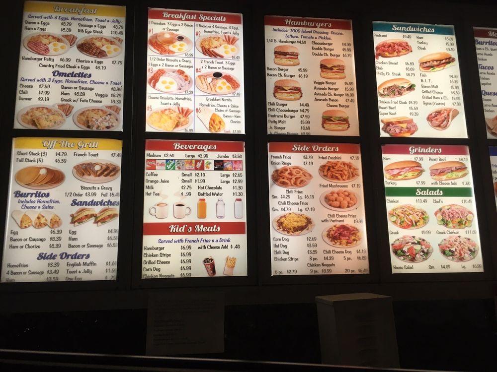 Menu at Lucky Greek fast food, Riverside, Merrill Ave
