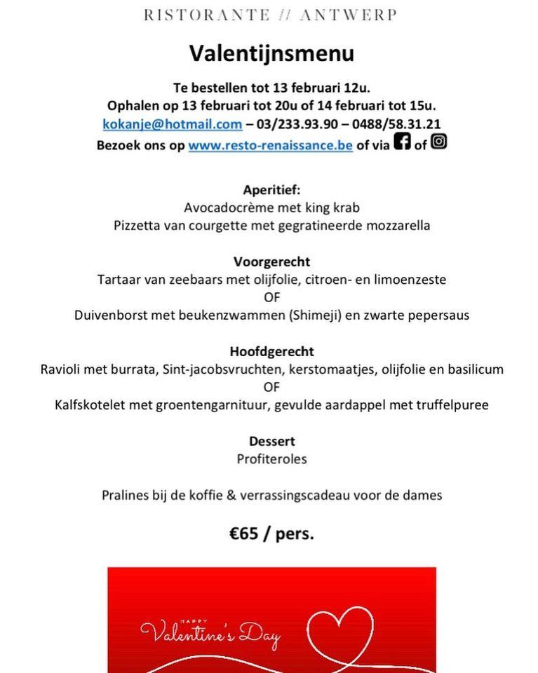 Menu at Renaissance Restaurant, Antwerp