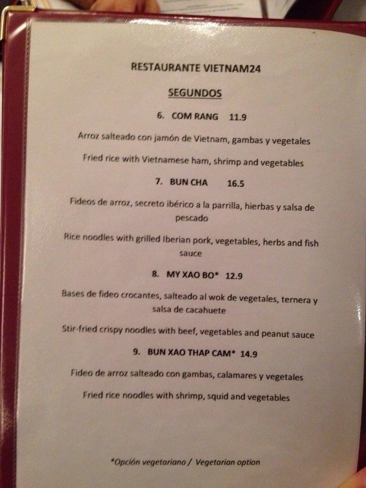 Menu at Vietnam24 restaurant, Madrid