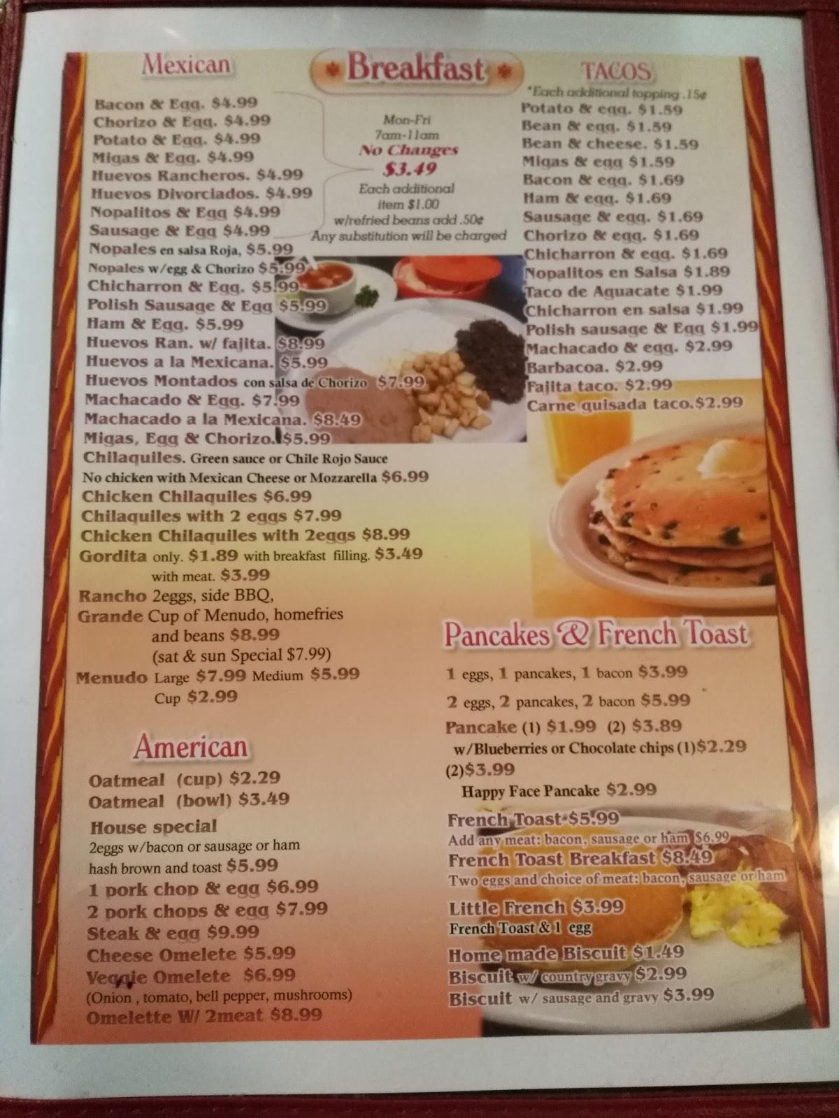 Menu at Zamoras' Restaurant, McAllen, N 23rd St
