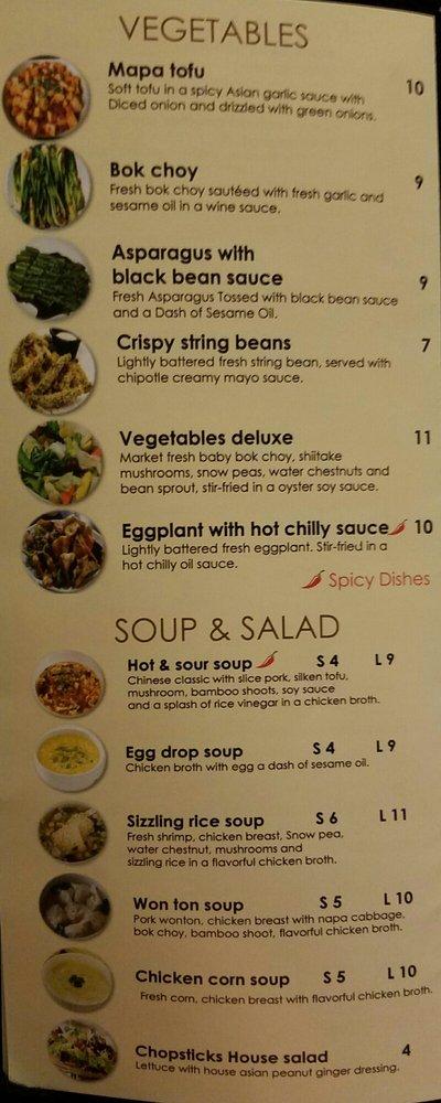 Menu at Chopsticks restaurant, Incline Village