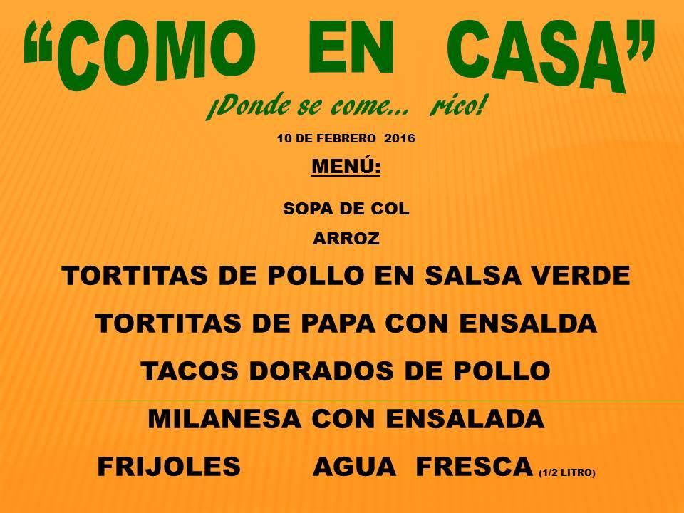 Menu at Como en casa, donde se come rico, Cuautla