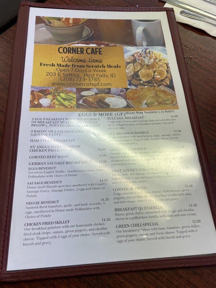 Menu at Corner Cafe, Post Falls