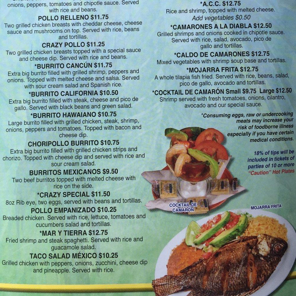 Menu at Crazy Mexico restaurant, Burlington, W Webb Ave