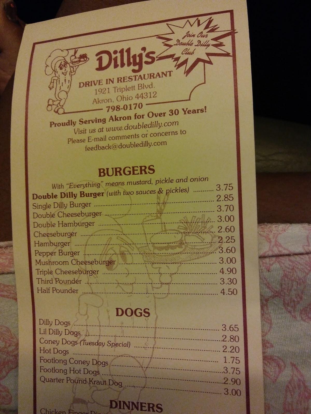 Menu at Dilly's Drive-In fast food, Akron