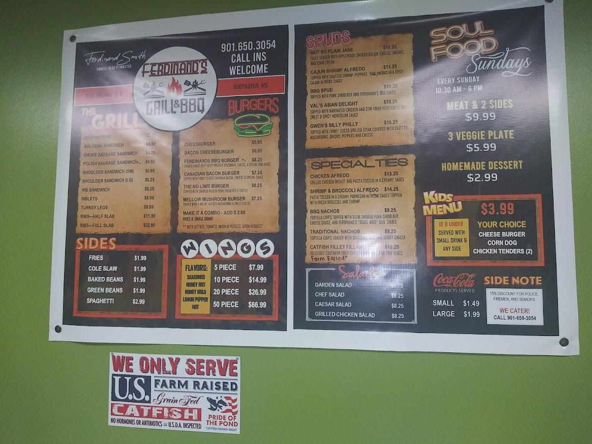 Menu at Ferdinands Grill & BBQ, Southaven