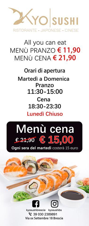 Menu at Kyo sushi restaurant, Brescia