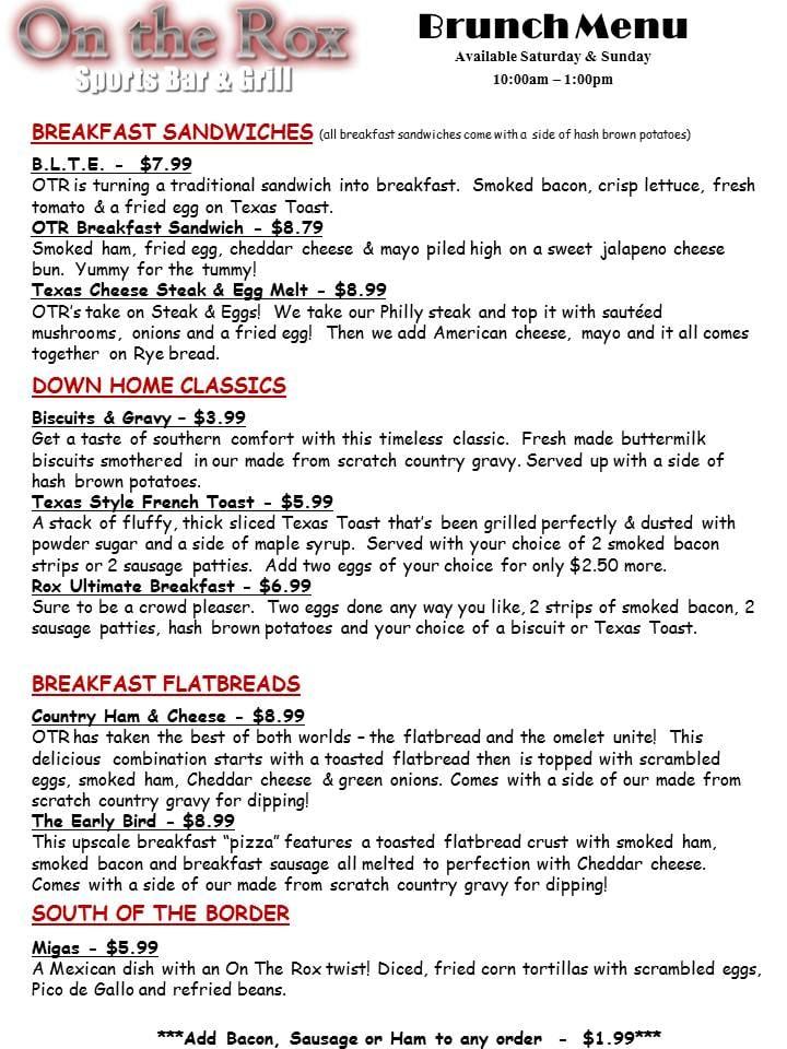 Menu at On the Rox pub & bar, Houston, Jones Rd Suite 300