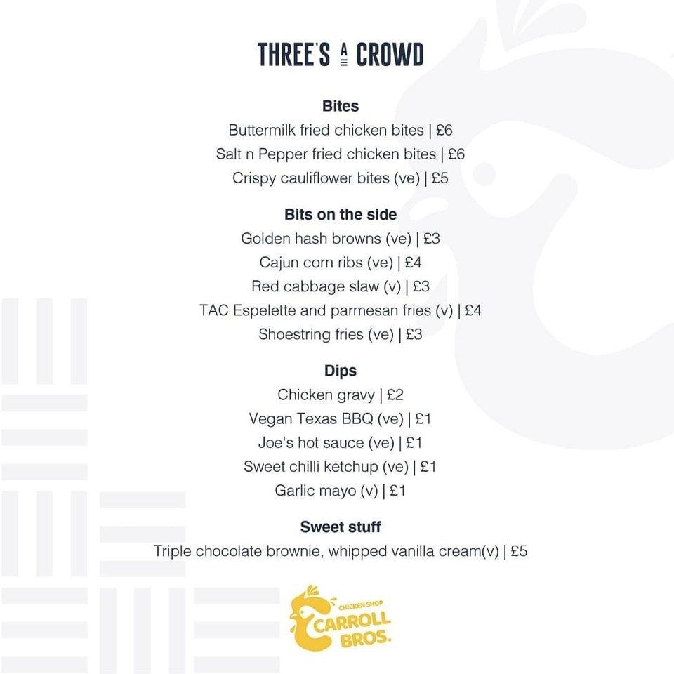 Menu at Three's a Crowd Harrogate restaurant, Harrogate