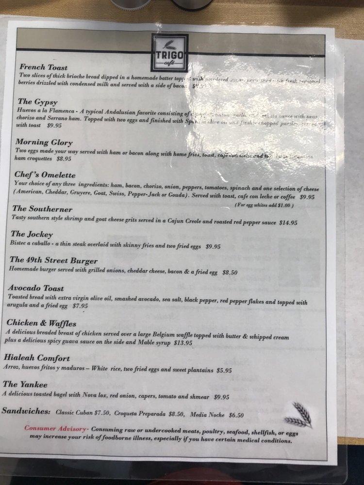 Menu at Trigo Cafe Tapas Wine, Hialeah, 839 W 49th St