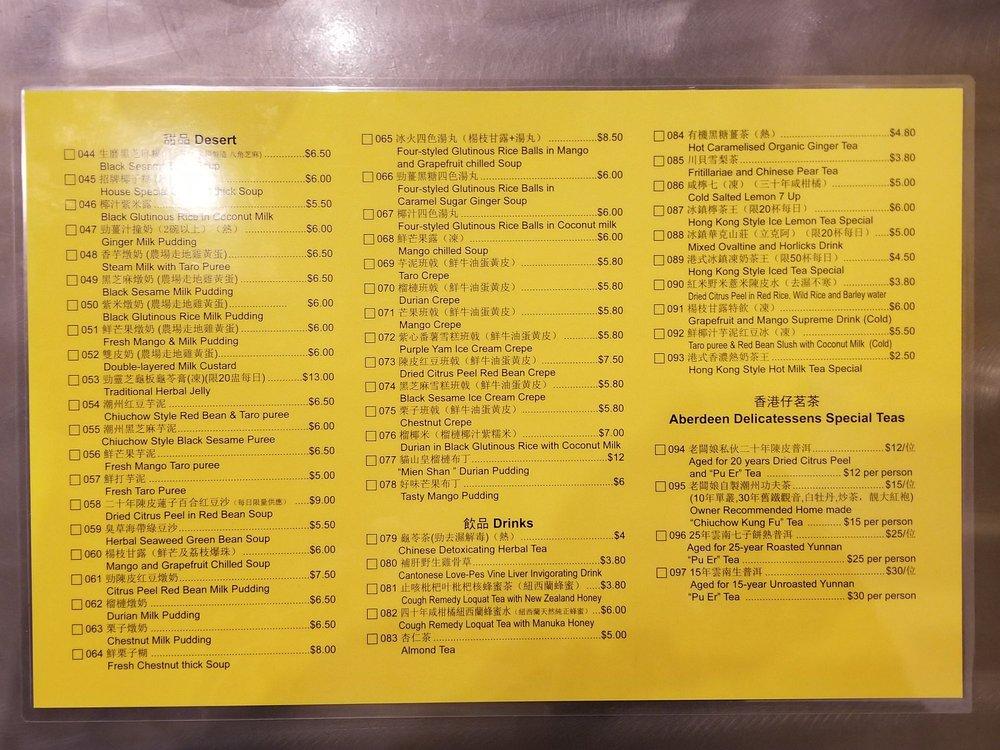 Menu at Aberdeen Delicatessen desserts, Toronto