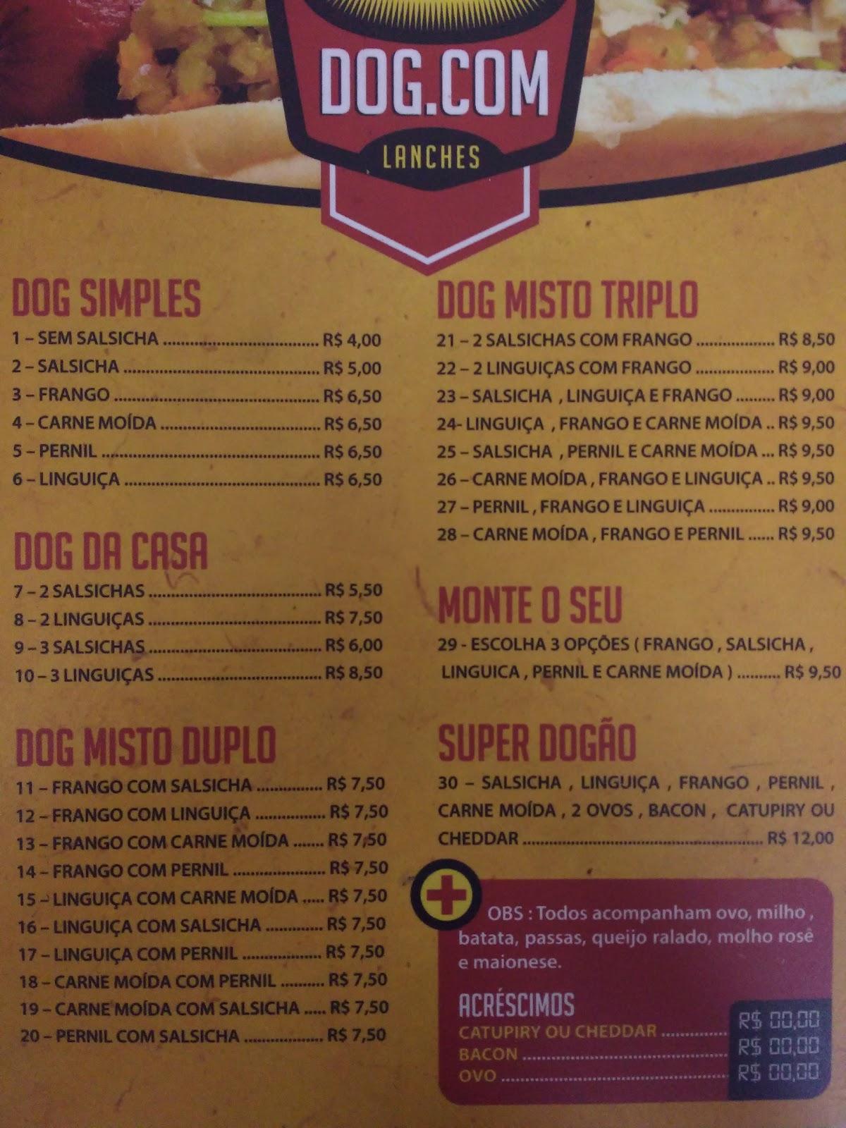 Menu em DOG.COM, Juiz de Fora, R. Dr. José Rafael de Souza Antunes
