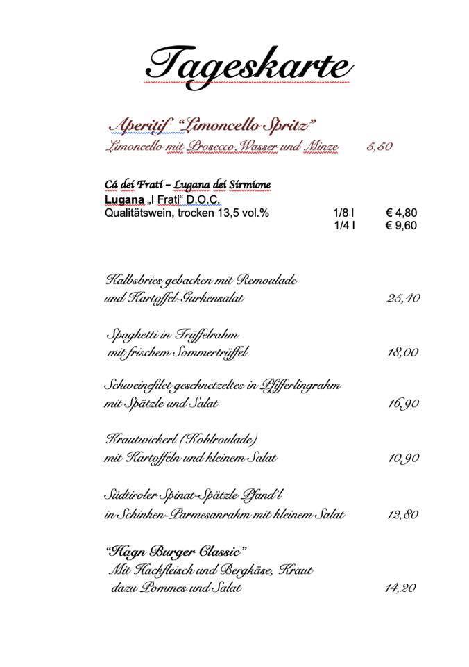 Menu at Gasthof Zum Hagn restaurant, Kreuth