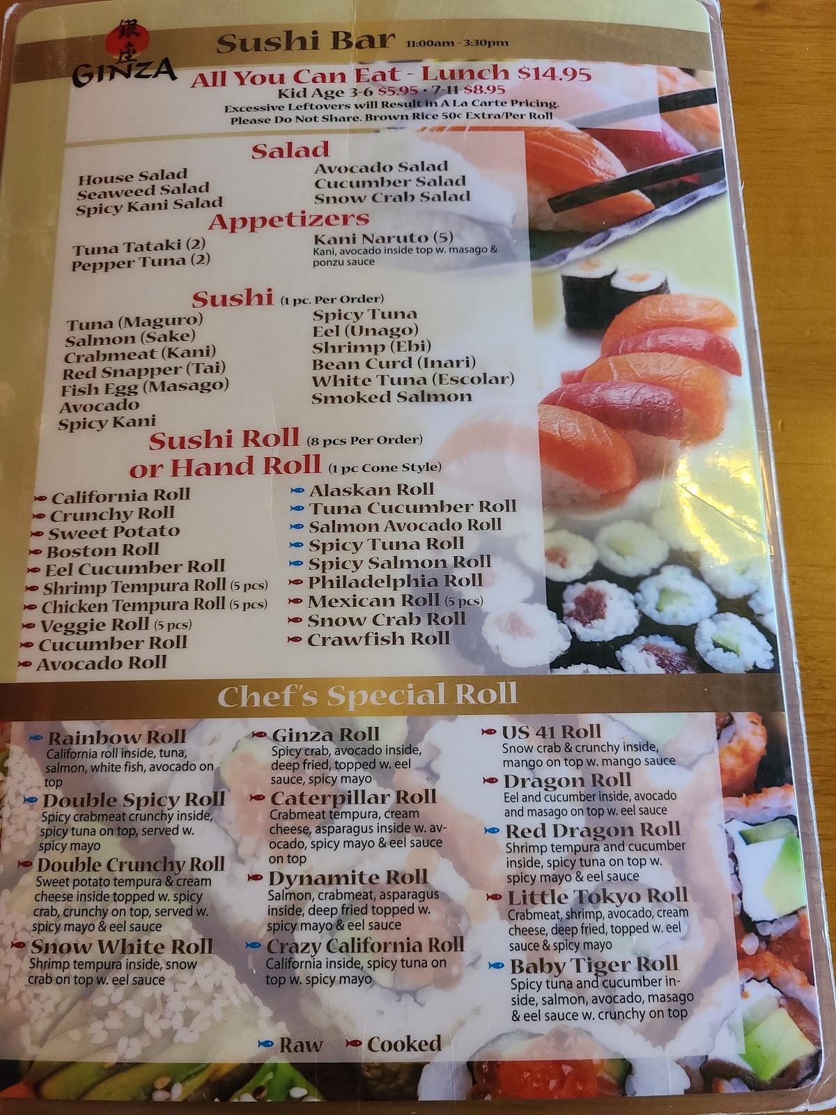 Carta de GinZa Japanese Restaurant, Fort Myers