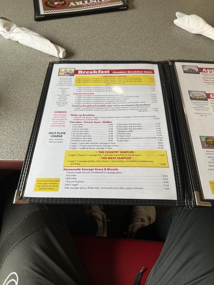 Menu at Jordan's Country Diner restaurant, Huron