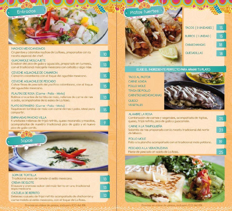 Menu at La Rosa - Mexican Grill & Bar, Medellín